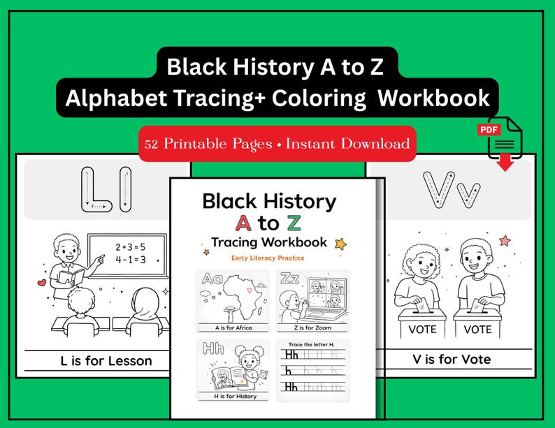 Black History A to Z Alphabet Workbook | Tracing & Coloring Pages ...