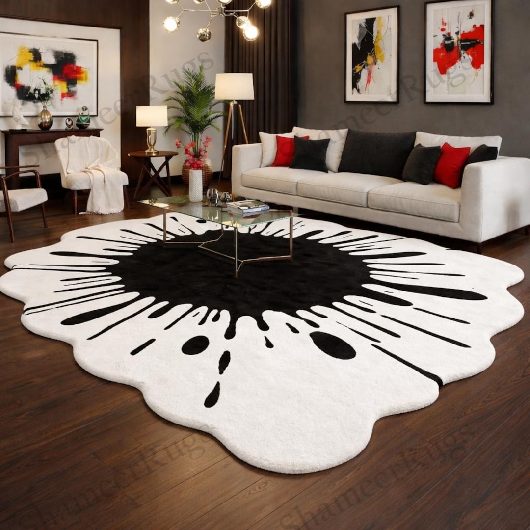Midnight Splash Hand Tufted Wool Rug – Black White Abstract Modern ...