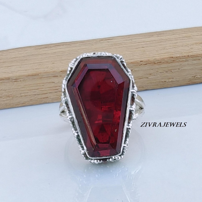 Ruby Coffin Cut Ring - Etsy