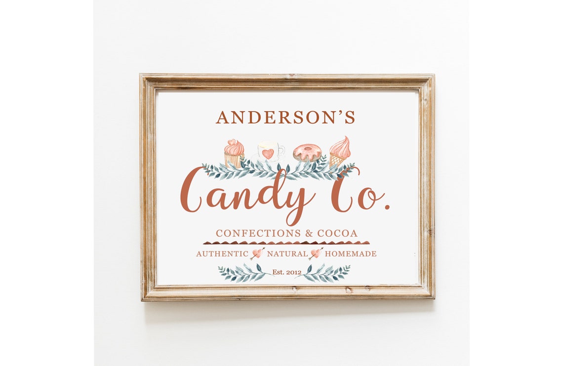 Personalized Candy Co Sign Printable Valentines Bakery Sign | Etsy