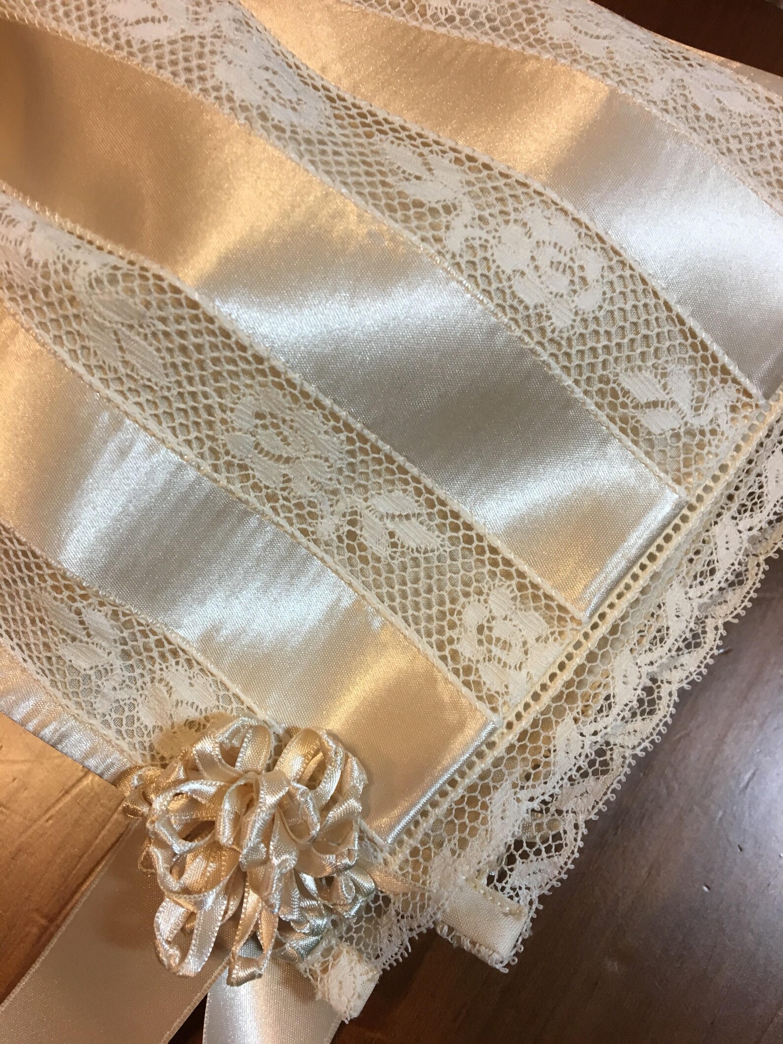 6 Mo. Ecru Ribbon and Lace Baby Bonnet. - Etsy