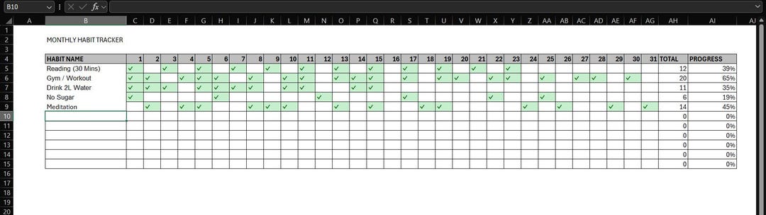 Habit Tracker Excel Spreadsheet | Automated Goal Planner | Digital ...