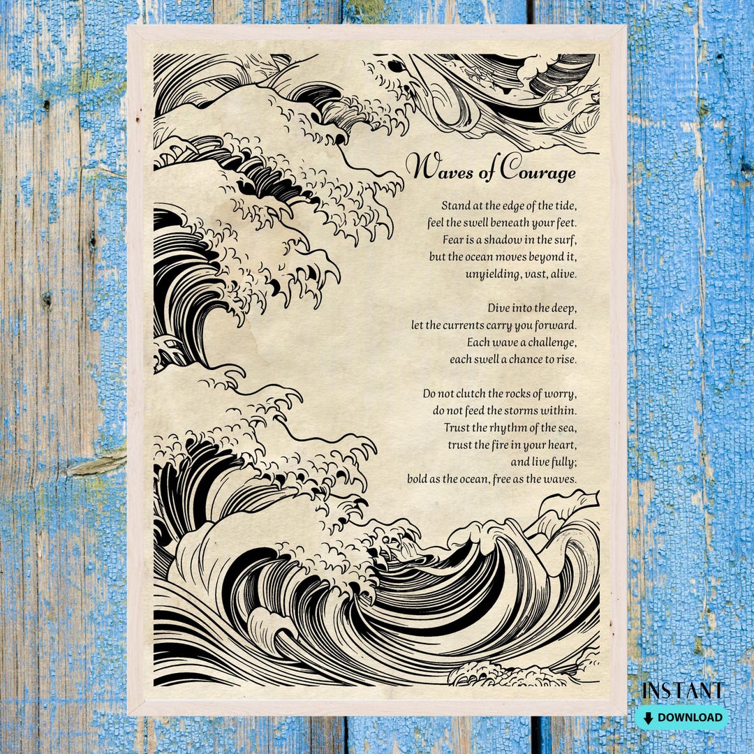 Printable Ocean Poem Wall Art | Digital Inspirational Art | Courage ...