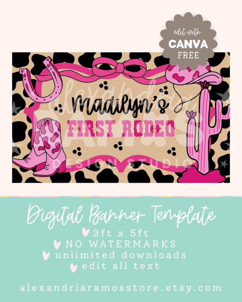 First Rodeo Birthday Banner Template, Cowgirl Birthday Decor, Girls ...