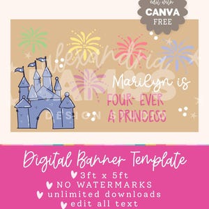 Princess Castle Birthday Banner Template, Canva Editable (digital ...