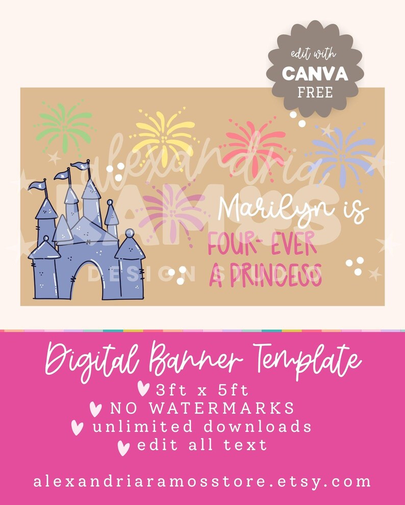 Princess Castle Birthday Banner Template, Canva Editable (digital ...