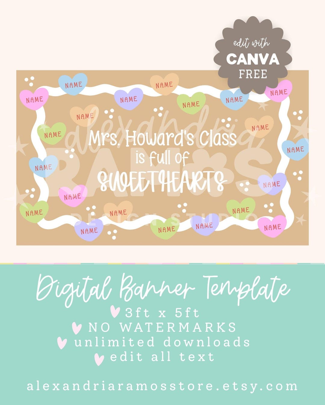 Valentine's Classroom Banner Template, Sweethearts Theme (canva Digital ...