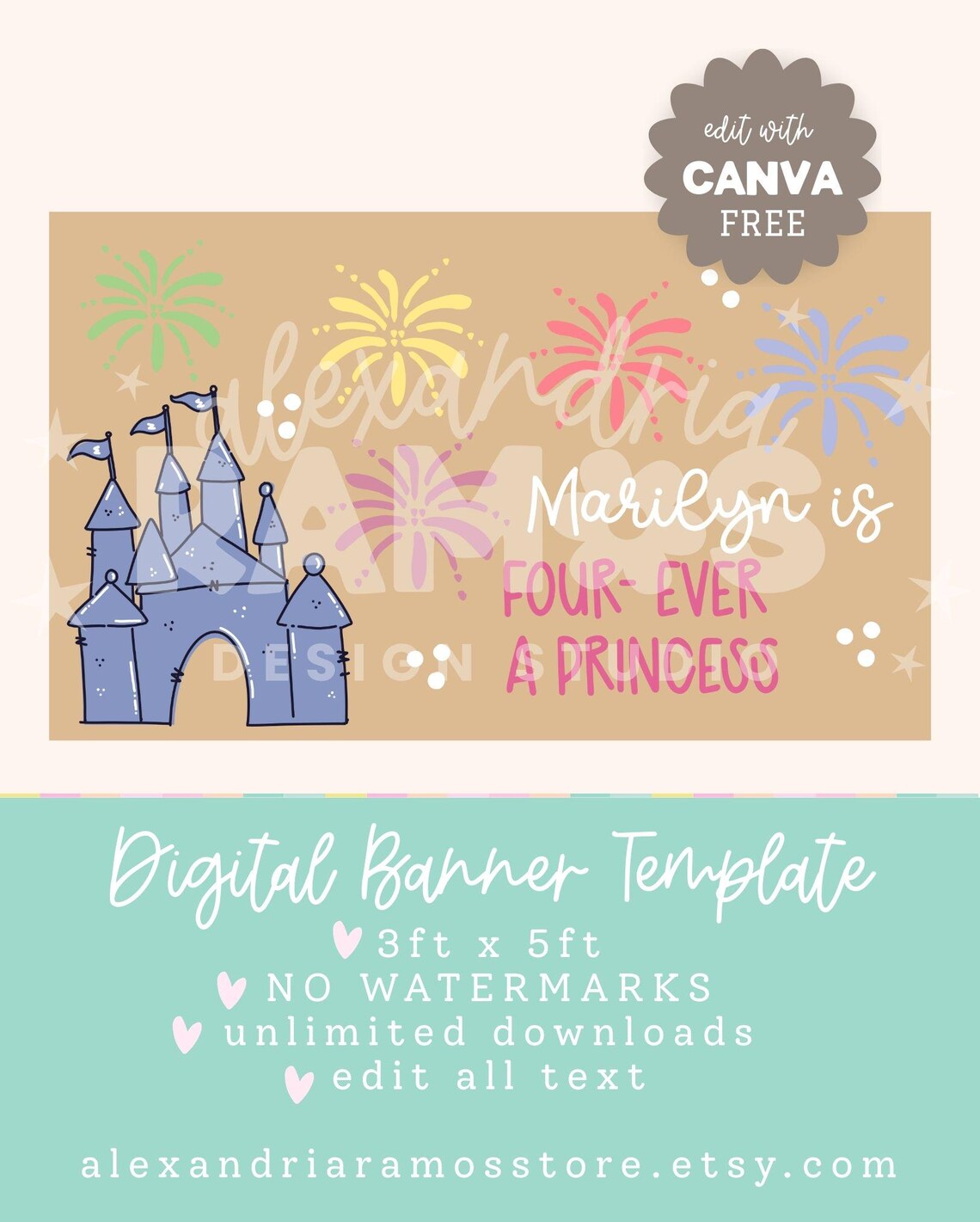 Princess Castle Birthday Banner Template, Canva Editable (digital ...