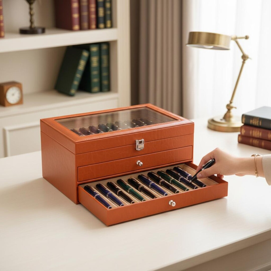 Leather Pencil Case – Pen Storage Box & Display Stand for Office ...