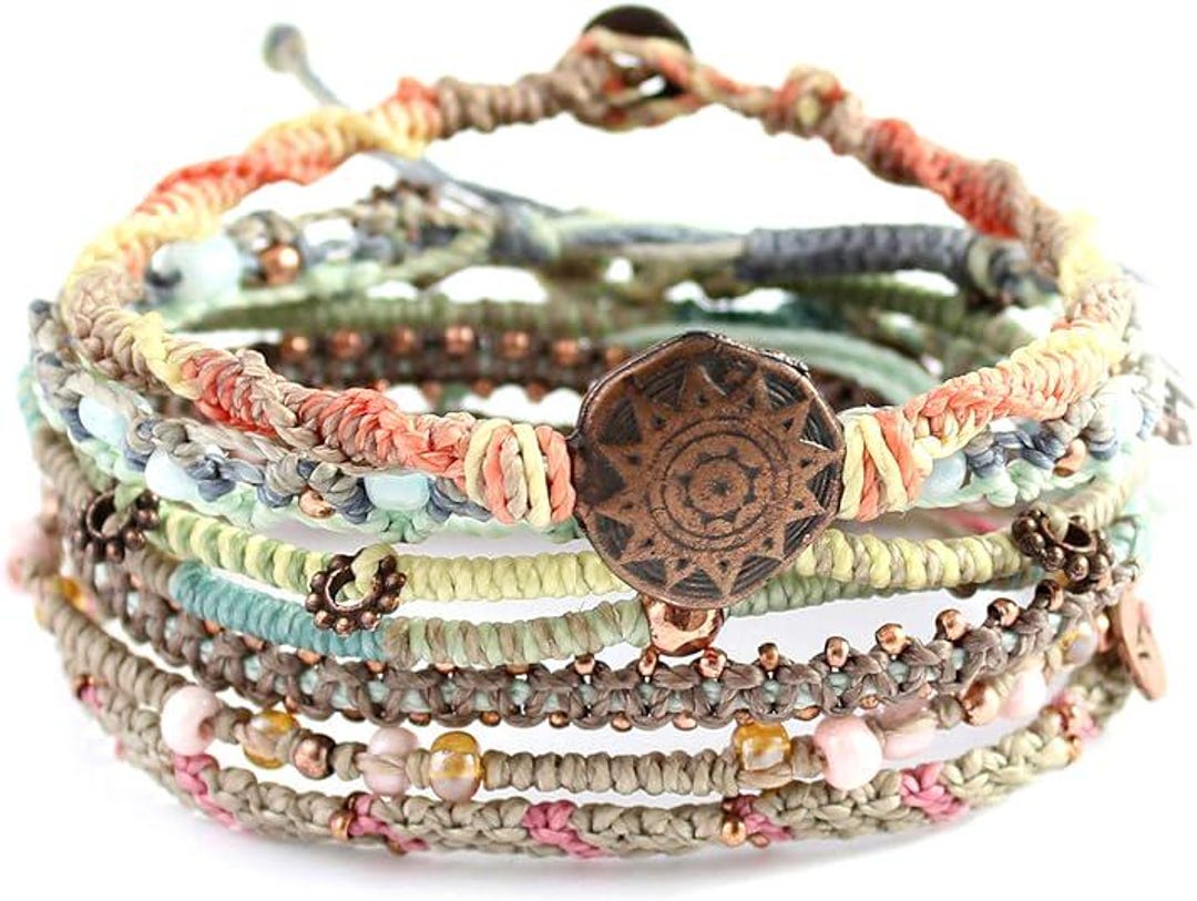 Wakami Boho Earth Charm Bracelets | Braided Beaded Stackable Waterproof ...