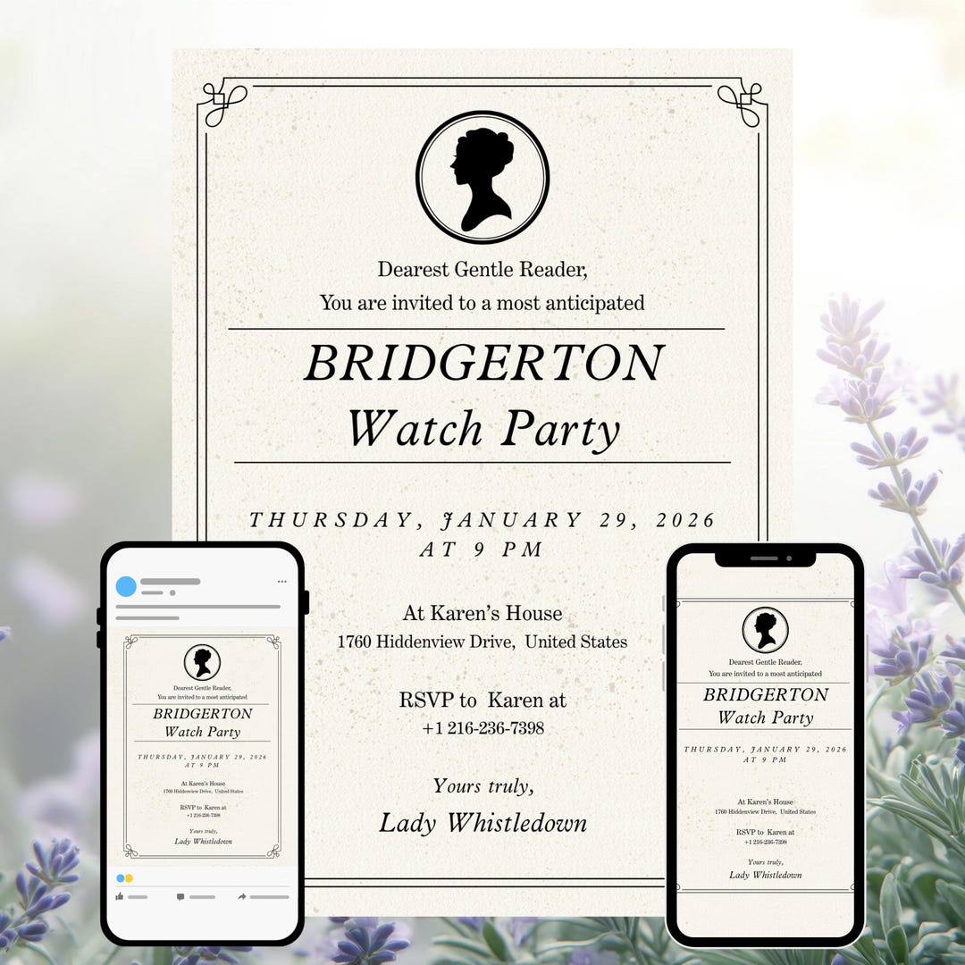 Bridgerton Watch Party Invitation, Lady Whistledown Tea Party Invite ...
