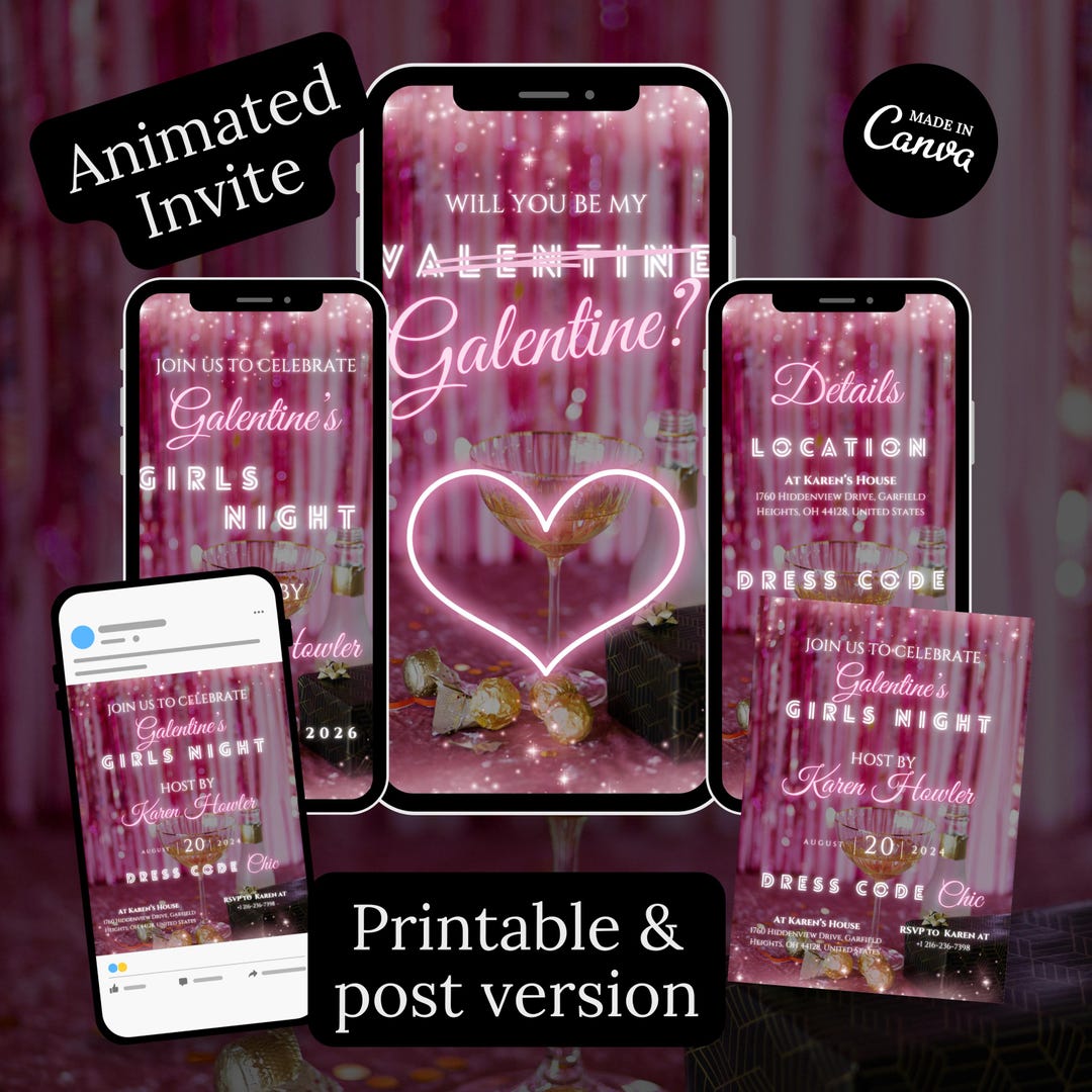 Animated Galentine's Evite: Editable Valentine's Party Invitation ...
