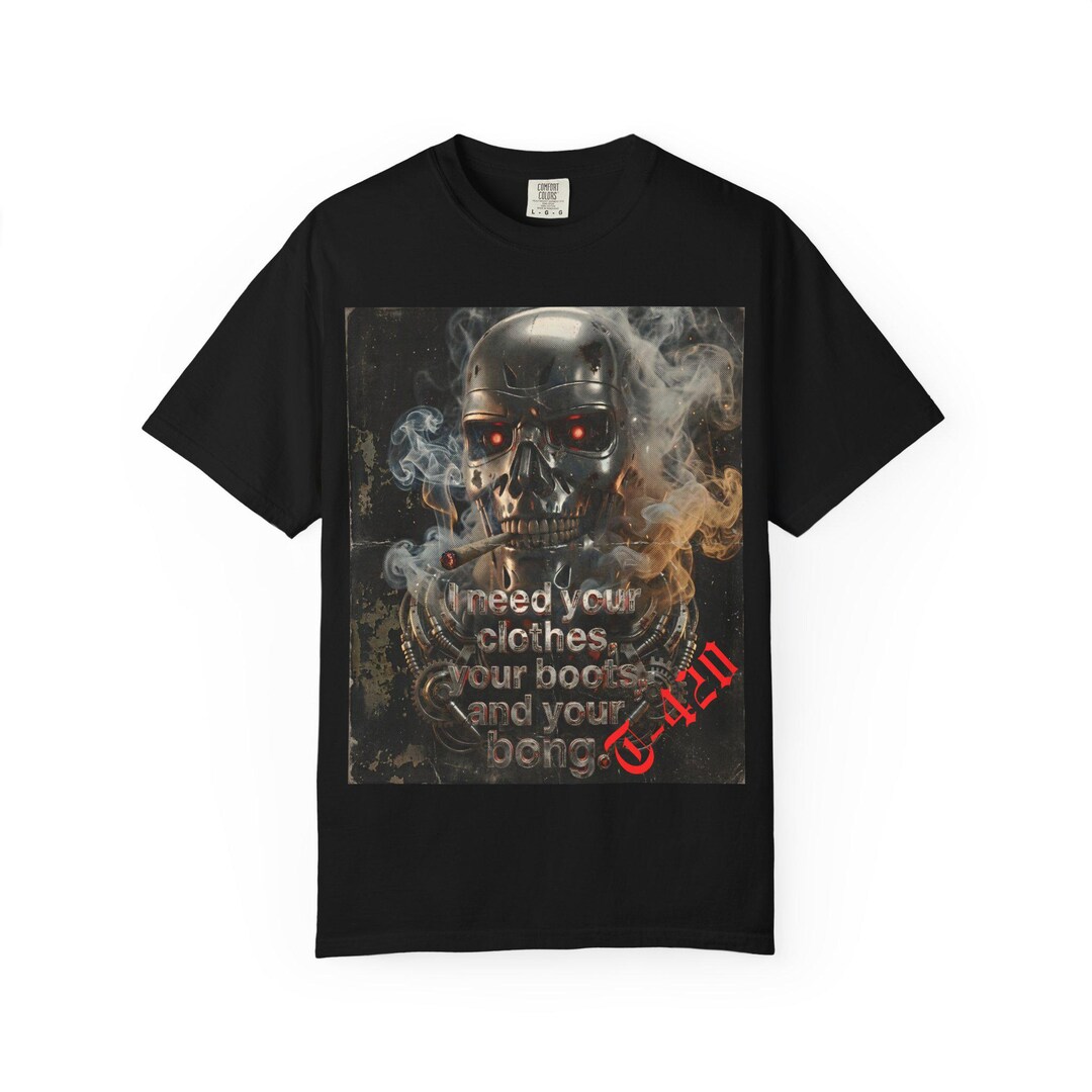 Skull Terminator Smoke Graphic T-shirt | Red Eye Cyber Skull Tee - Etsy