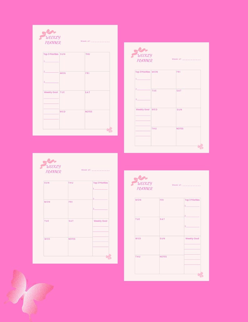 Pink Weekly Planner Bundle | Printable PDF, A4/US Letter (digital ...