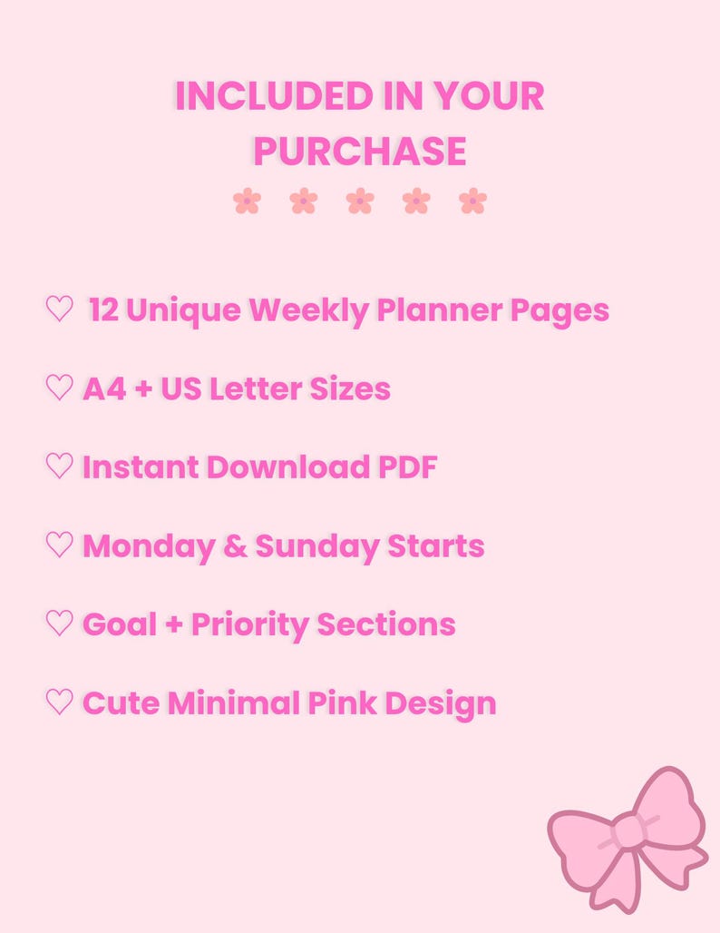 Pink Weekly Planner Bundle | Printable PDF, A4/US Letter (digital ...