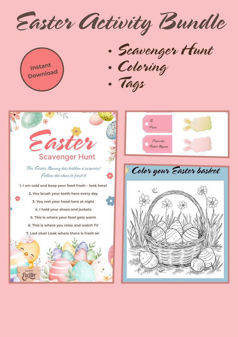 Easter Activity Bundle for Kids | Scavenger Hunt, Coloring Pages, Gift ...