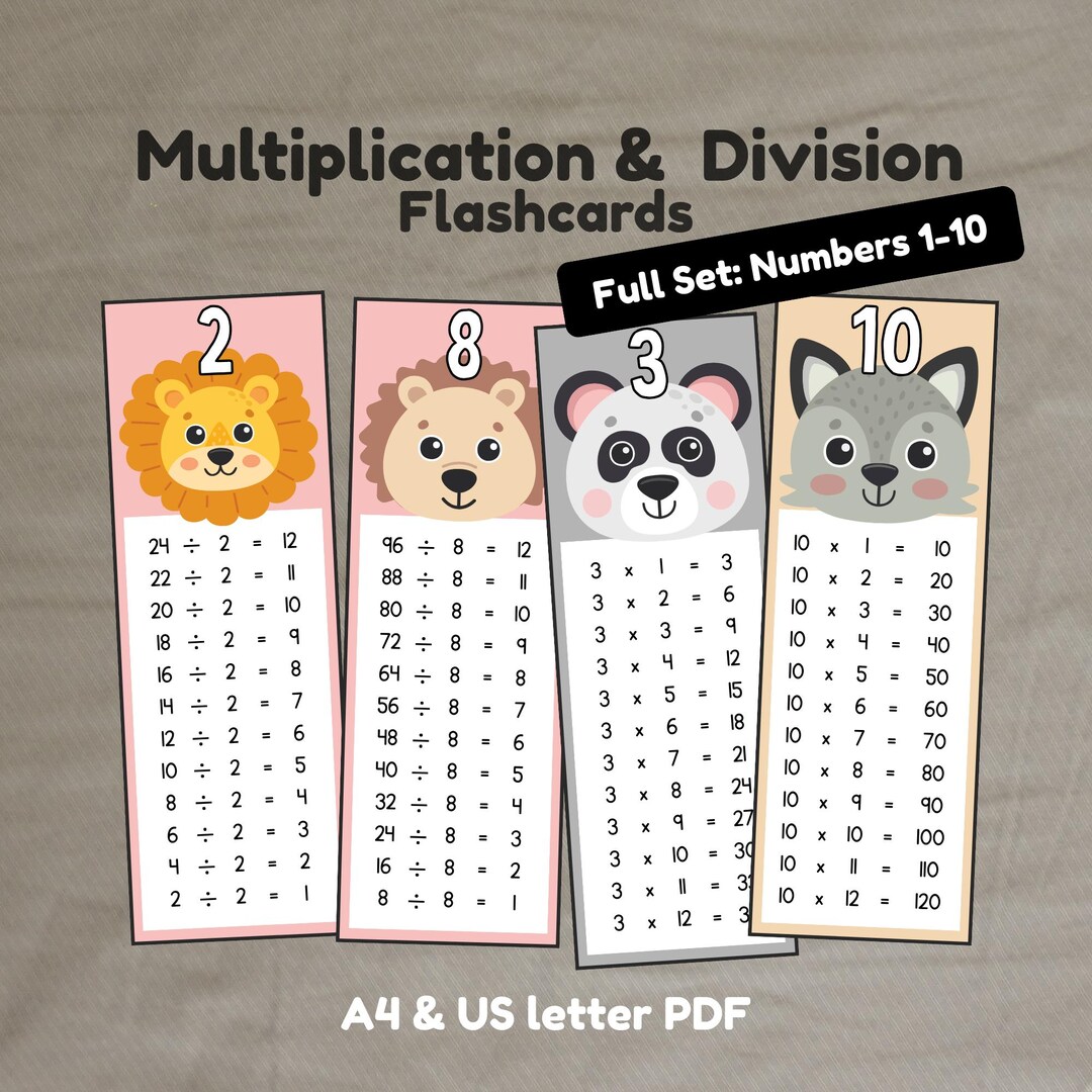 Animal Math Flashcards, Multiplication Division Tables, Classroom Decor ...
