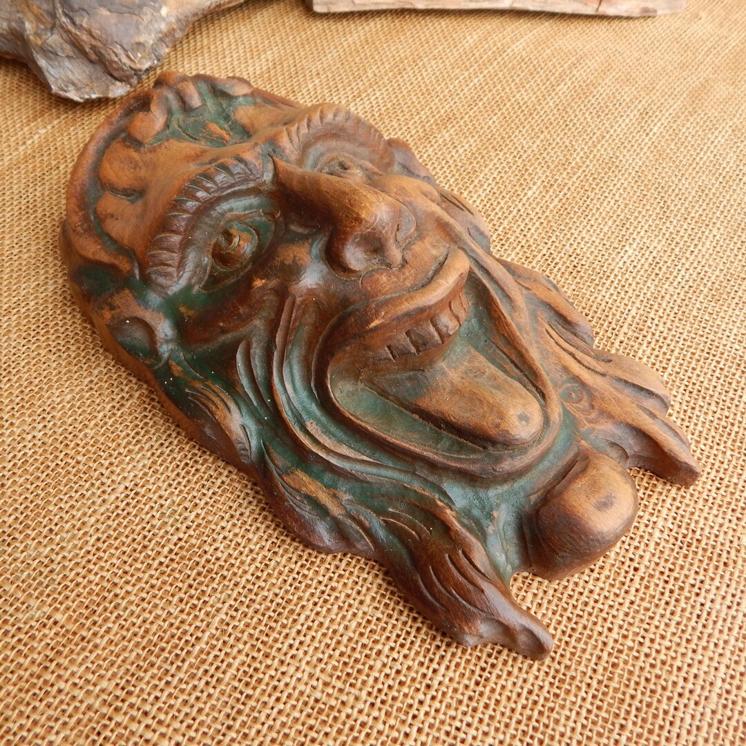 Vintage 3D Carved Wood Man's Face With Tongue Out ~ Handcarved Wood Man ...