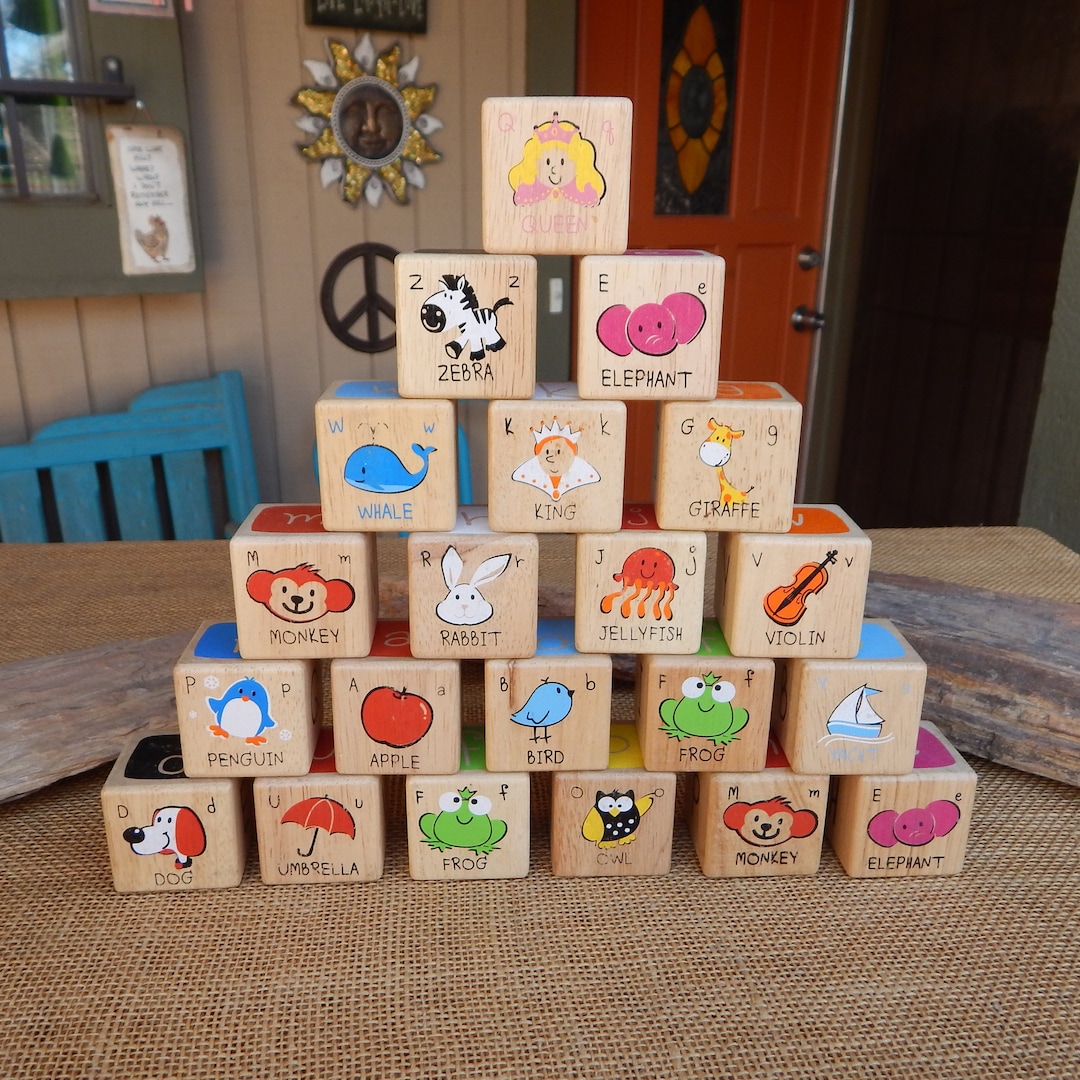 21 Solid Wood ABC Blocks 1 1/2 X 1 1/2 Colorful Solid Wood ABC Blocks ...