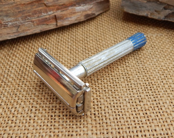 1959 Gillette E-1 Blue Flair Tip Super Speed Safety Razor / Gillette E1 ...