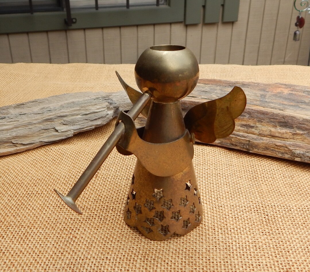 Solid Pierced Brass Angel Candlestick Holder / Brass Angel With Trumpet ...