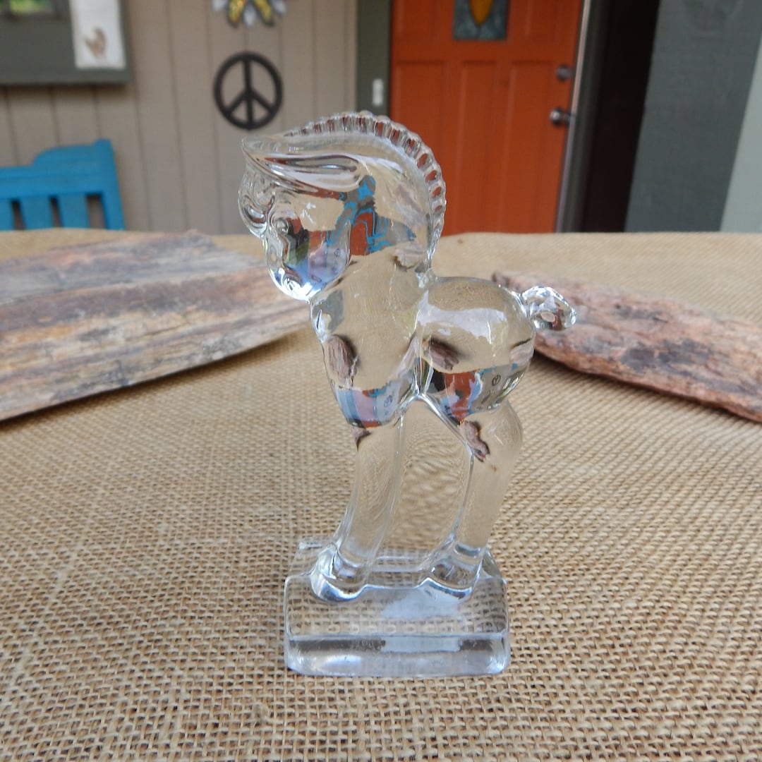 Crystal Clear Glass Trojan Horse ~ 5" Tall ~ Clear Glass Collectible ...