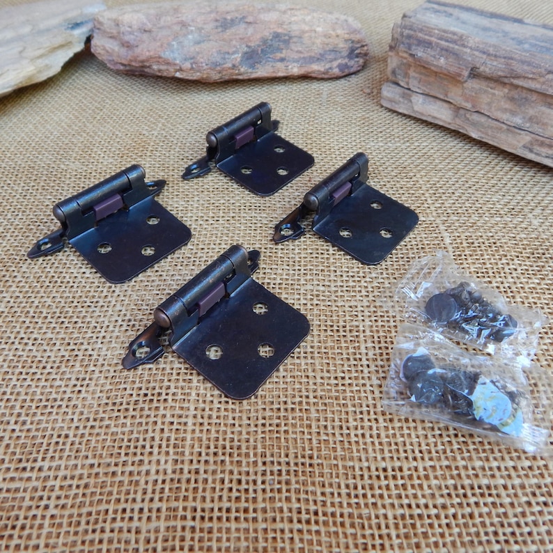 4 Antique Copper Metal Hinges With Screws ~ 4 Cabinet Hinges ~ Antique ...