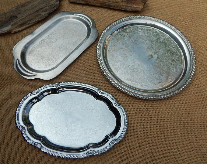 3 Serving Trays / WM Rogers 870 Silver Plated Round Tray / Keystoneware ...