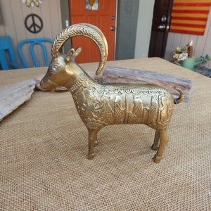 Mid Century Persian Ram or Ibex ~ Hieroglyphic Style Embossing on Brass ...
