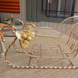 Gold Glitter Reindeer With Metal Sleigh / Large Reindeer Sleigh Holiday ...