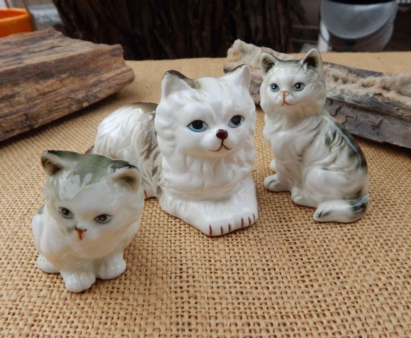1 Mom Cat & 2 Kittens / Bone China Cat With Two Kittens / Cat and Two ...