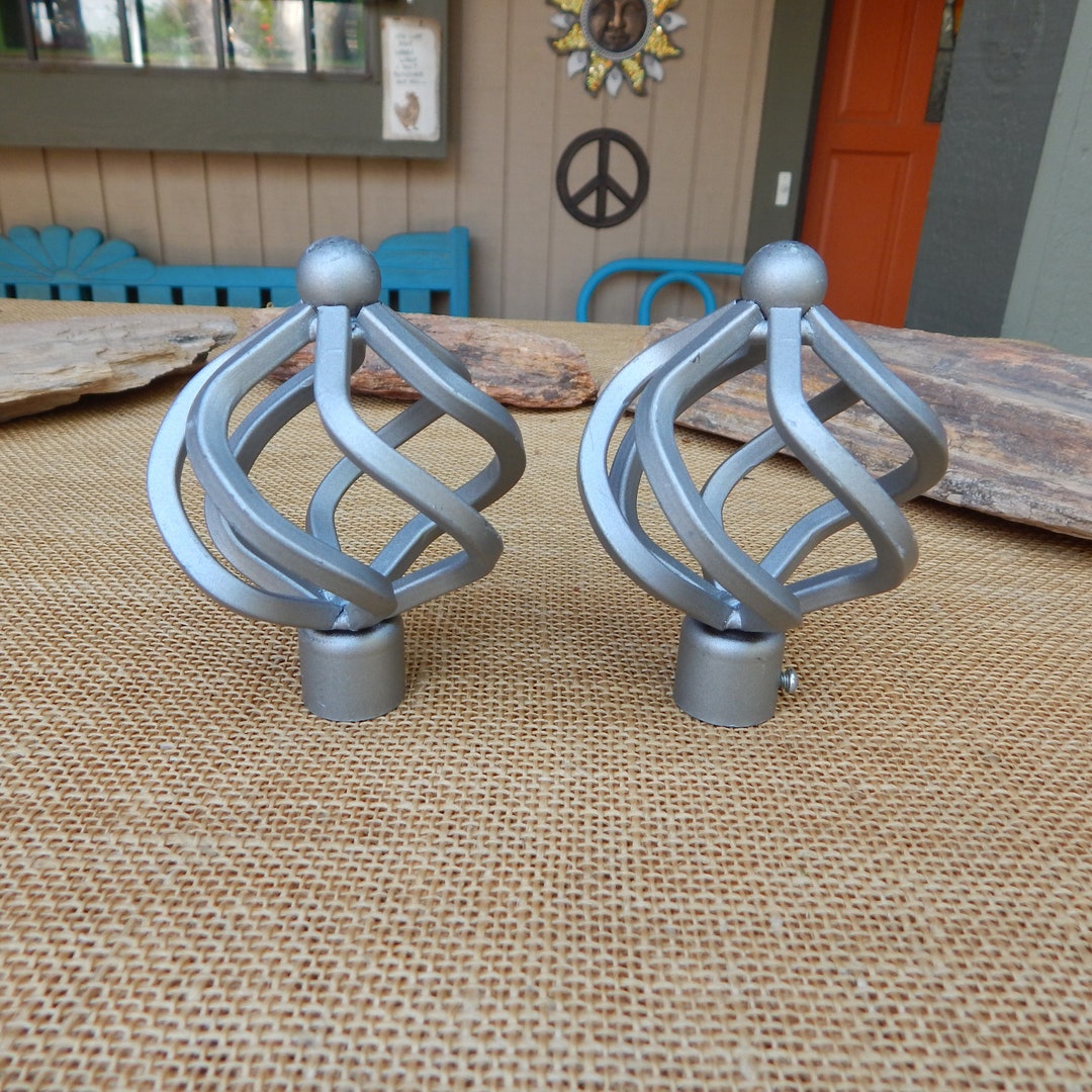 Pair Swired Metal Finials ~ Metal Cage Finials ~ 3 3/4" X 3" Swirled ...