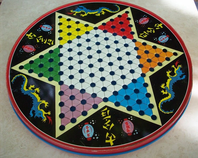 Vintage Chinese Checkers Game Board Metal Chinese Checkers Round Tin ...