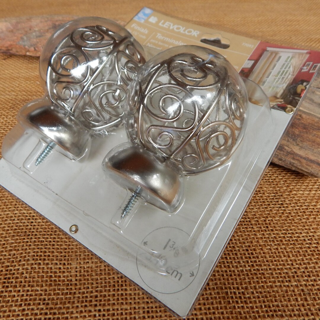 2002 Levolor Scroll Ball Finials New in Package ~ 2 Silver Scrolled ...