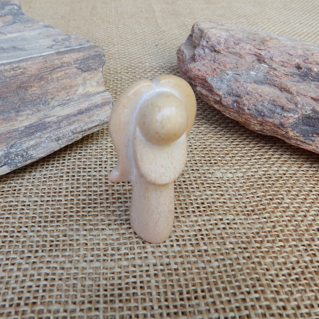 Small Carved Stone Angel / Light Tan Carved Stone Angel / Stone Palm ...