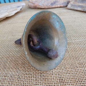 Vintage Heavy 11 Oz Metal Brass Toned Bell With Cast Iron Loop 3 3/4 ...