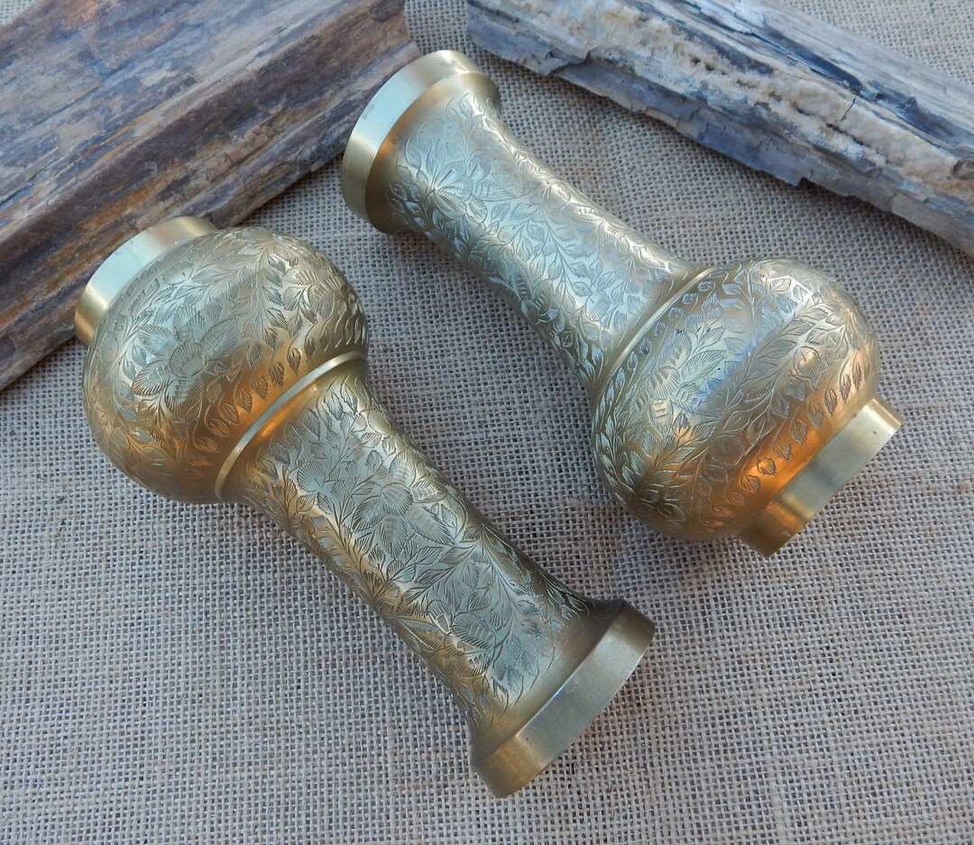 Fully Etched Twin Brass Vases / RARE Same Artist Twin Brass Vases Made ...