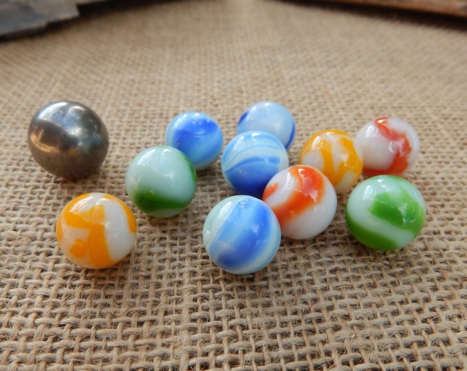 Vintage Swirled Marbles With Steelie Shooter / 1 Large Steelie Shooter ...
