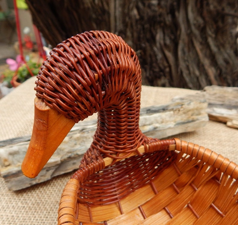 3 Nesting Wicker Duck Baskets / Wood & Wicker Duck Baskets / 3 - Etsy