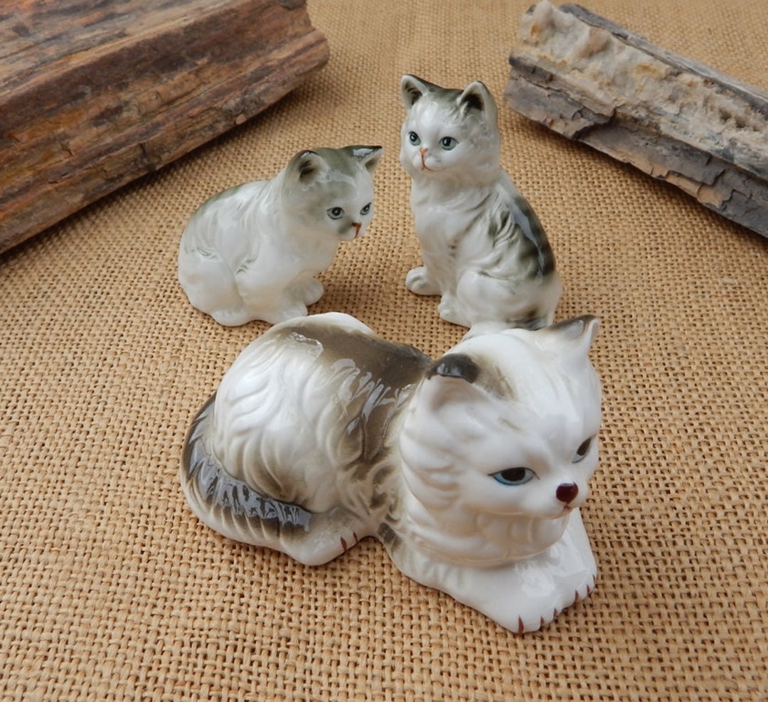 1 Mom Cat & 2 Kittens / Bone China Cat With Two Kittens / Cat and Two ...
