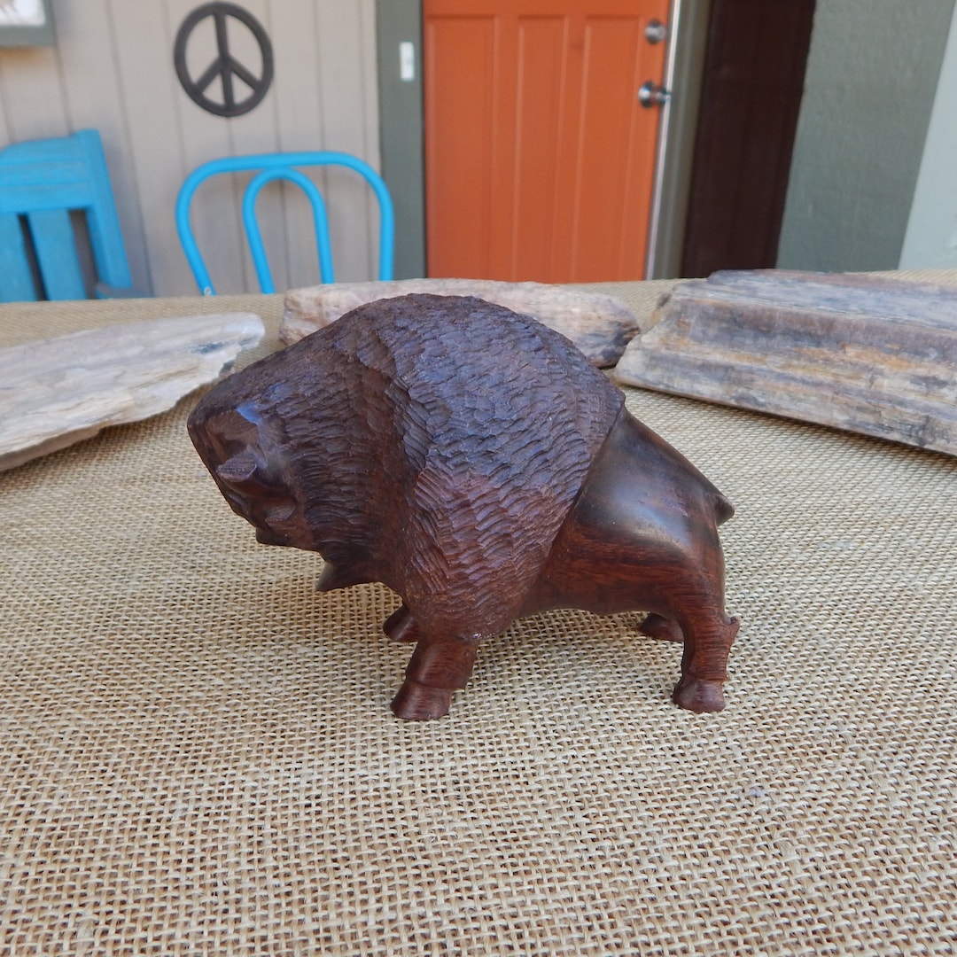 Carved Ironwood American Bison ~ Carved Ironwood Buffalo ~ 5" Long X 3 ...