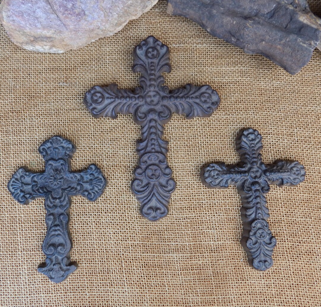 3 Cast Iron Crosses ~ Ornate Cast Iron Cross ~ 3 Vintage Cast Iron ...