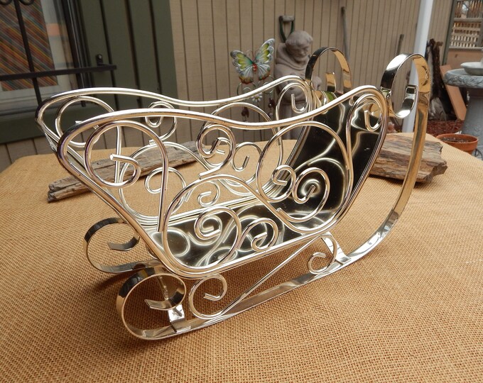 Large Silver Chrome Sleigh / Large Heavy Chrome Finish Metal Sleigh ...