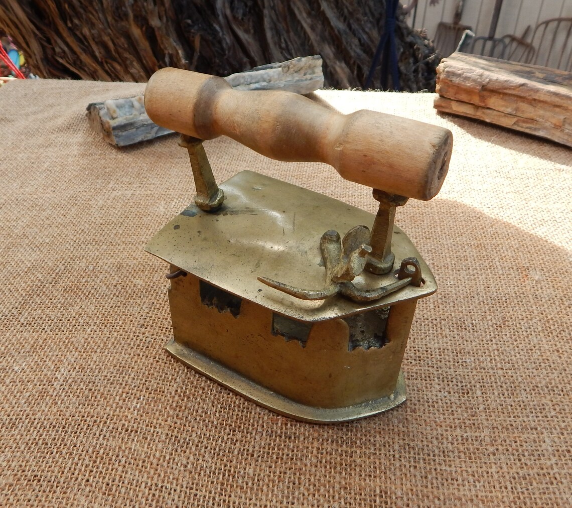 Vintage Brass Coal Fired Iron / Brass With Wood Handle & - Etsy