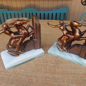 Artemetalica Woman Bucking Bronco Rider Bookends ~ Green Banded Onyx ...