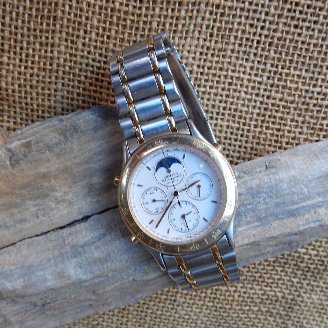 Seiko Moon Phase Chronograph Men's Quartz Watch With Alarm 7T36-6A3A ...