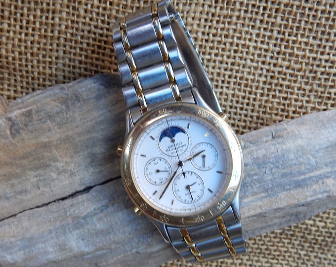 Seiko Moon Phase Chronograph Men's Quartz Watch With Alarm 7T36-6A3A ...