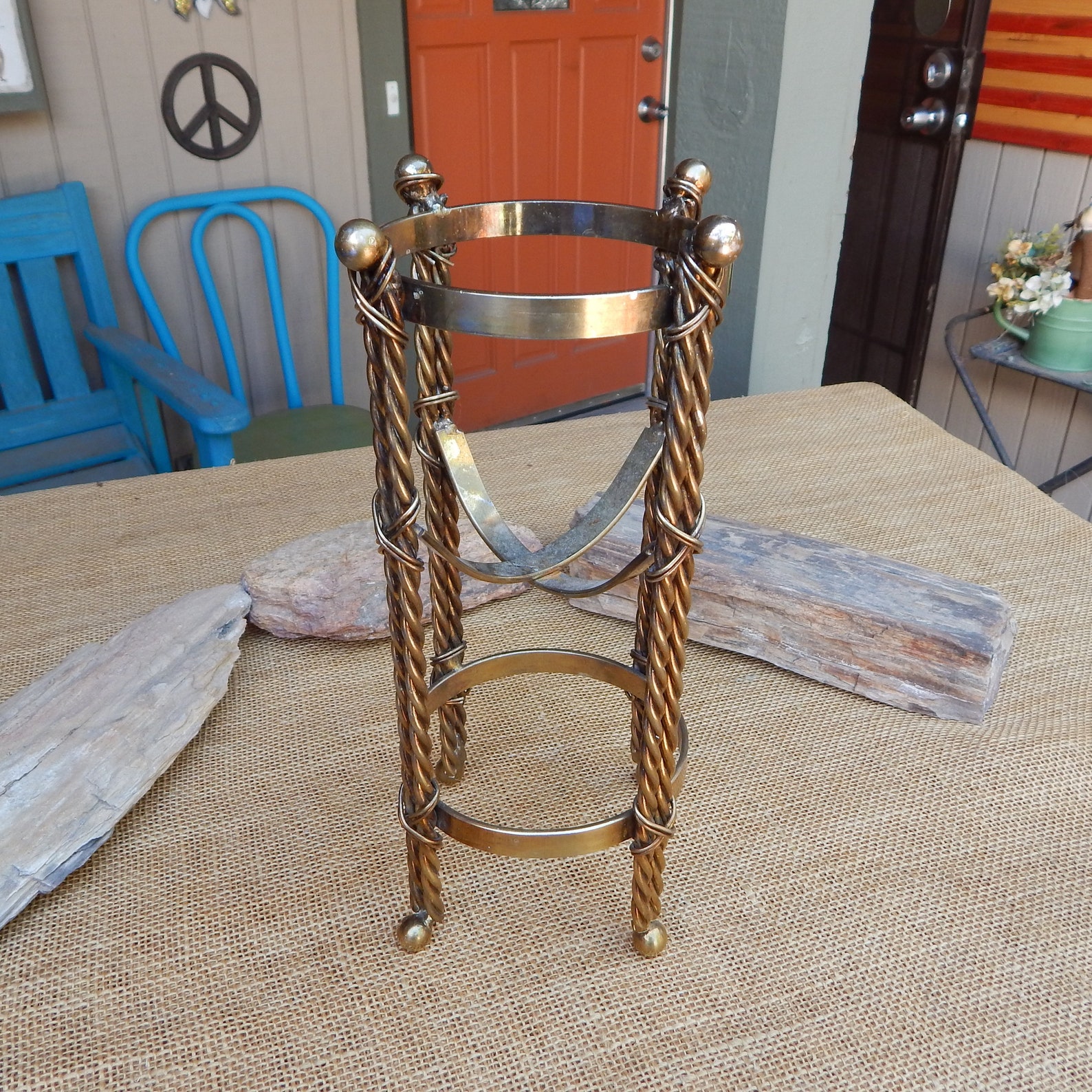 Twisted Rope Candle Stand Antique Brass Finish Candle Stand or Orb ...