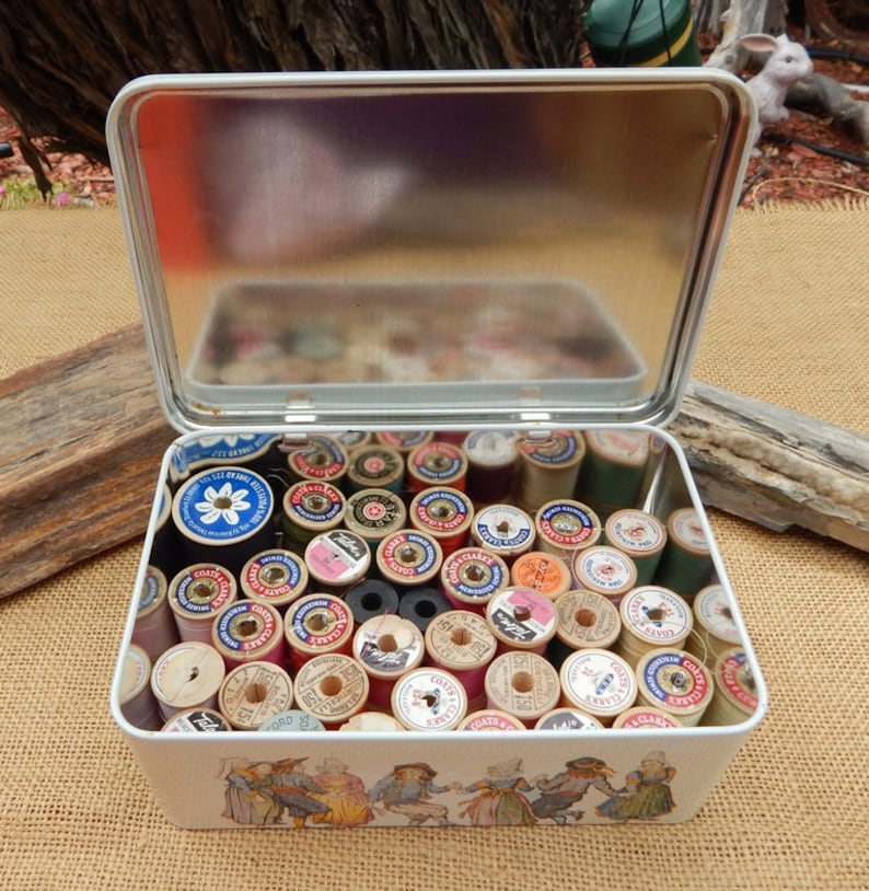 35 Vintage Wooden Spools of Thread & Vintage Tin / Vintage Spools and ...