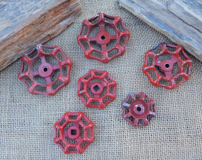 6 Vintage Valve Handles / 6 Multi Size Valve Handles / 2 Cast Iron ...